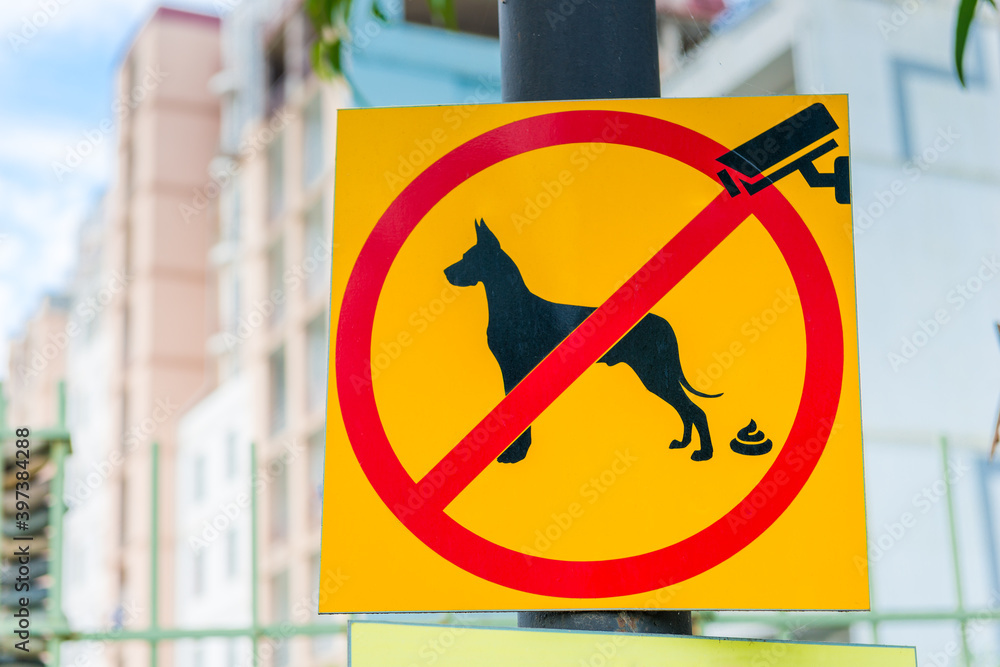 prohibition symbol for public places. No poop and pee dog icon Stock ...