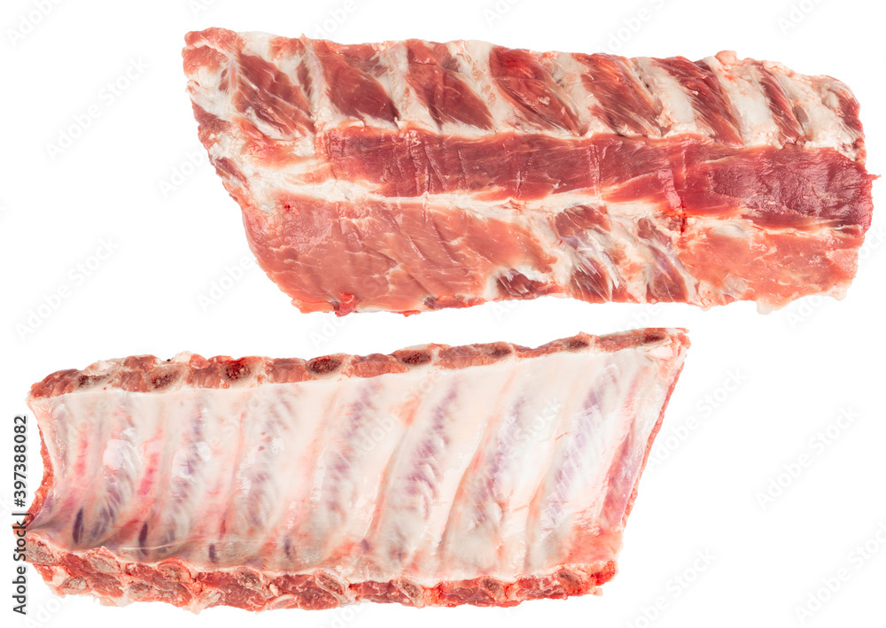 Set raw pork meat ribs isolated on white background. Fresh pork meat ...