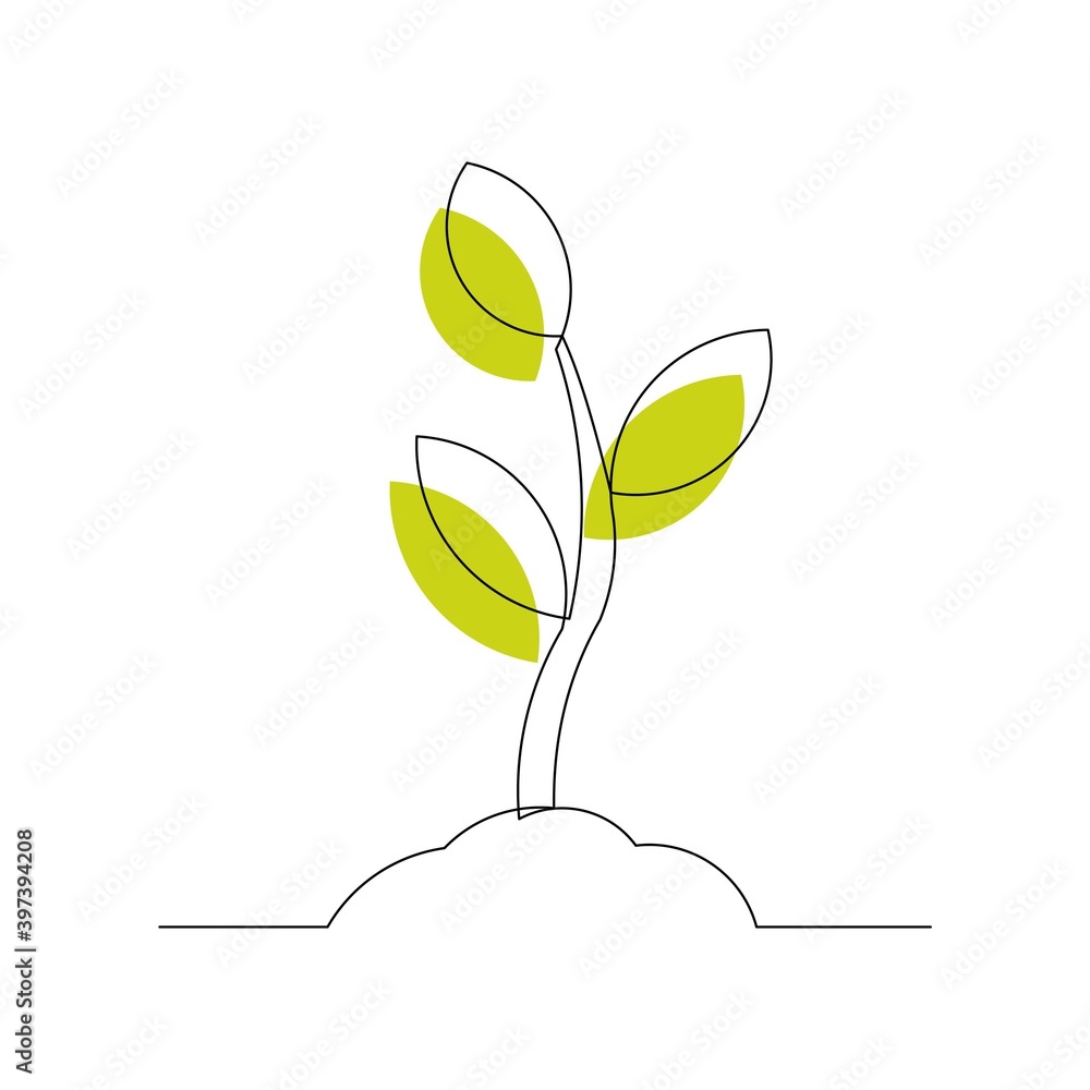 Continuous line drawing of small tree growth. Vector illustration Stock ...