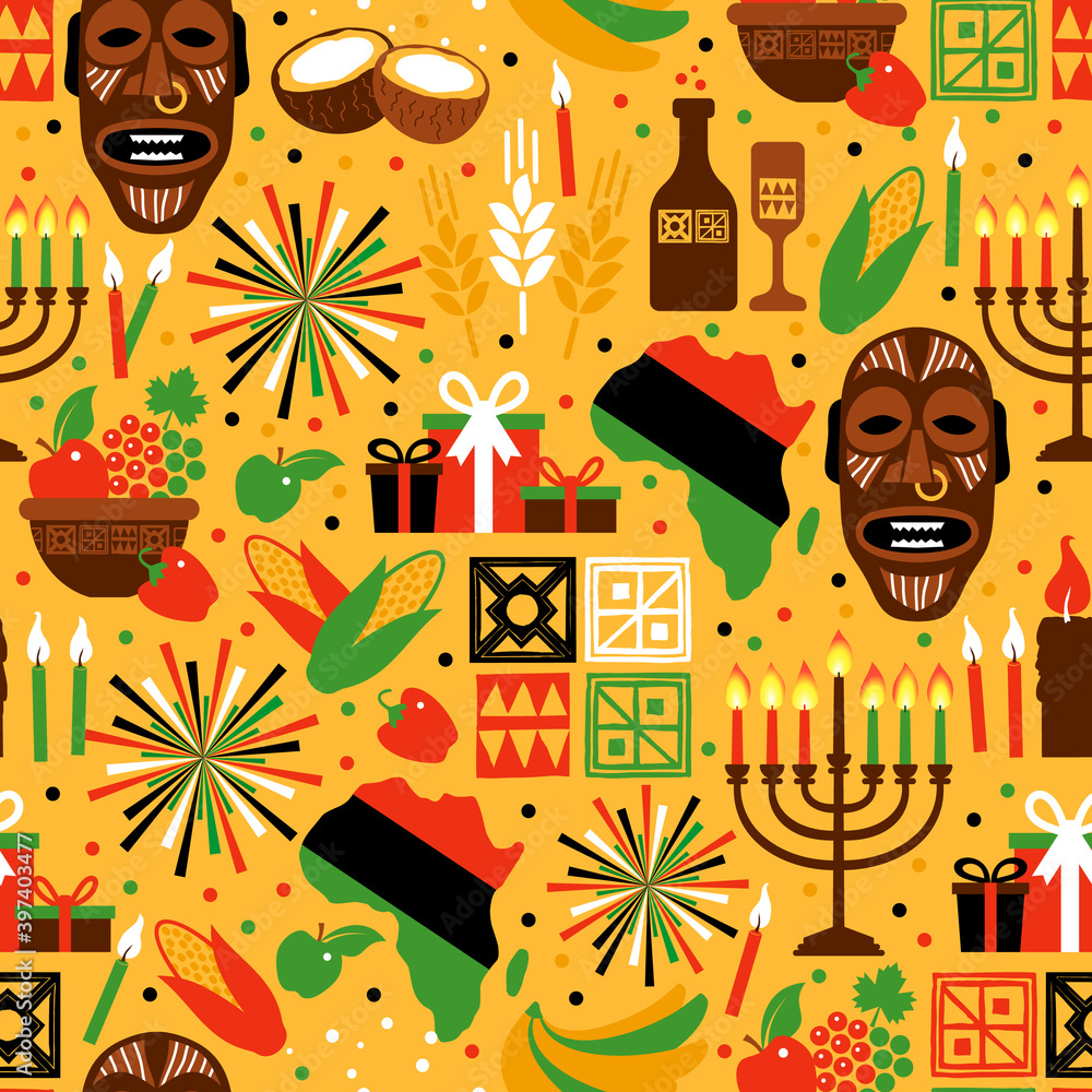 Seamless pattern for Kwanzaa with traditional colored and candles ...