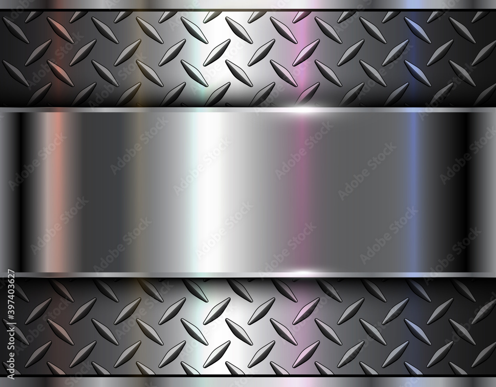Background silver metallic, 3d chrome vector design with diamond plate ...