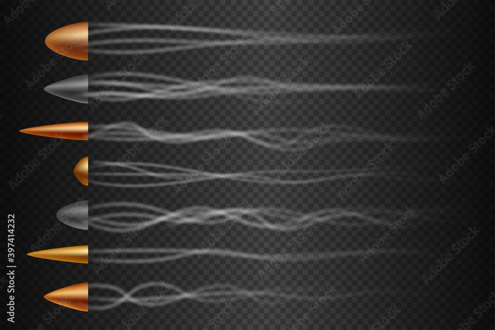 Realistic 3d Detailed Flying Bullets Set on a Transparent Background ...