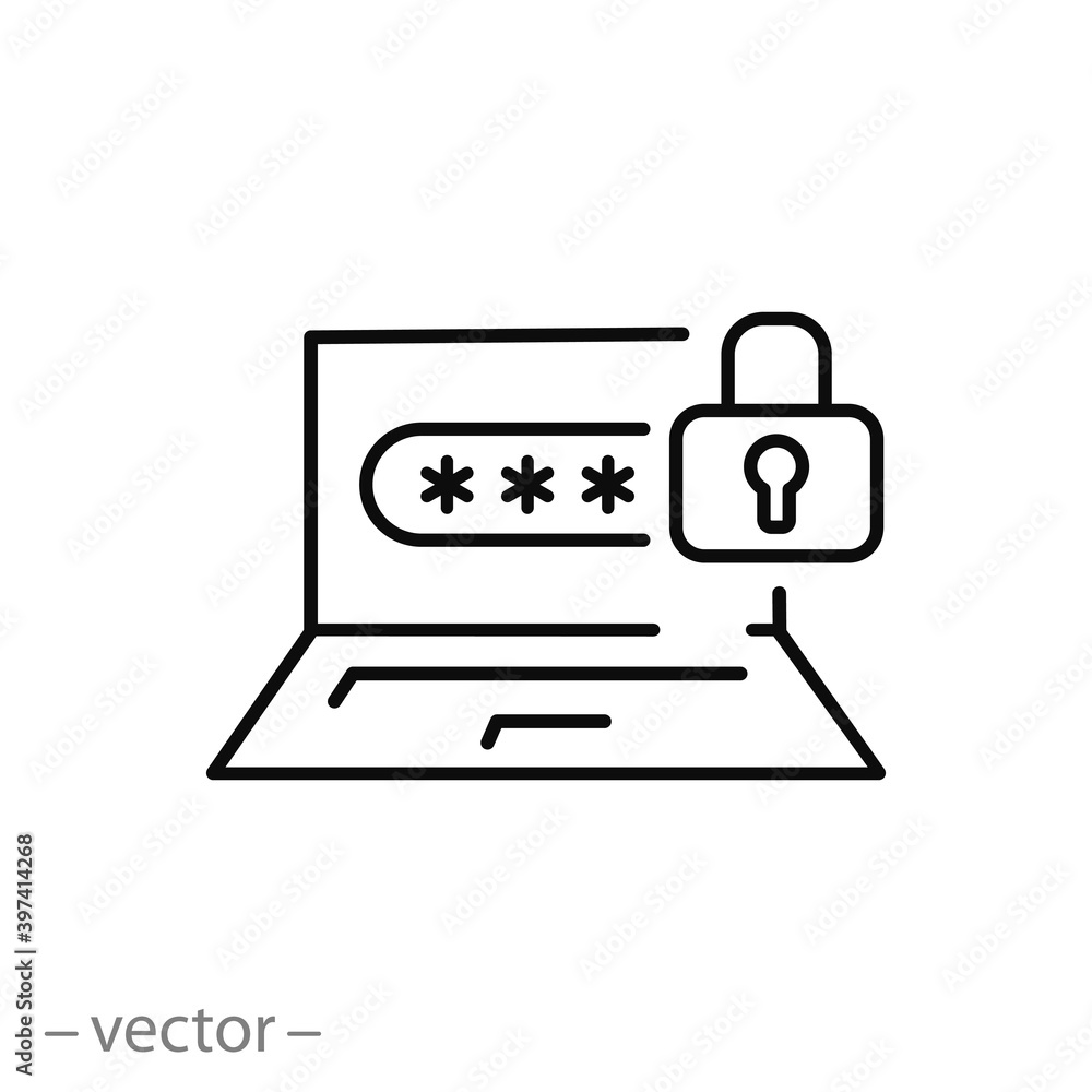 computer with user password icon, login account registration in the ...