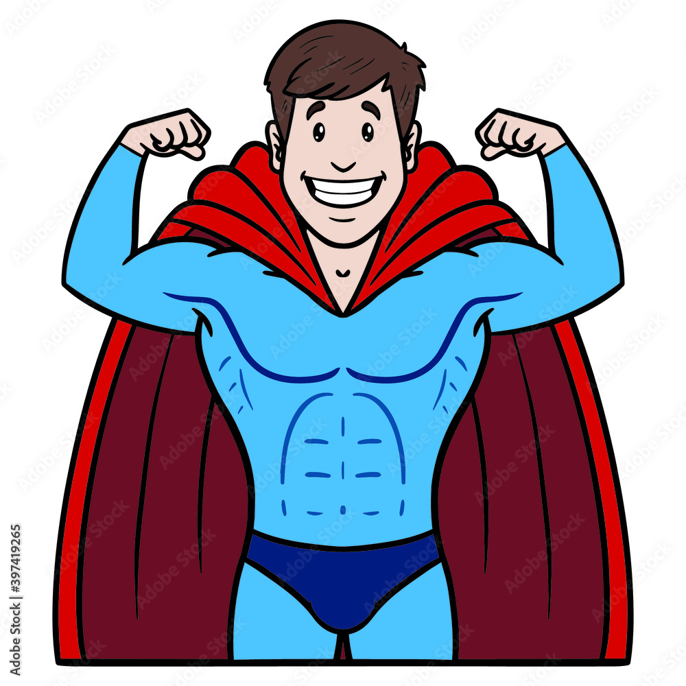 superhero tenses muscles. comic, avatar, cape. Stock Vector | Adobe Stock
