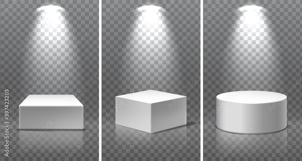 Set of museum exposition blank product stands. 3d realistic vector ...