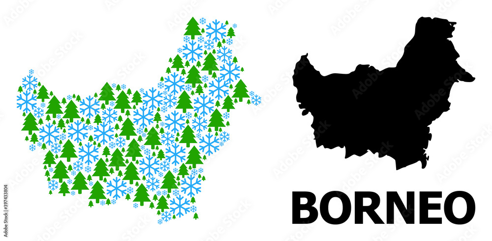 Vector mosaic map of Borneo Island created for New Year, Christmas, and ...