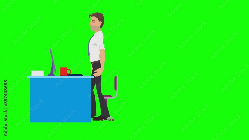 Cartoon Man Character Work From Laptop Workplace Isolated Loop 2d ...