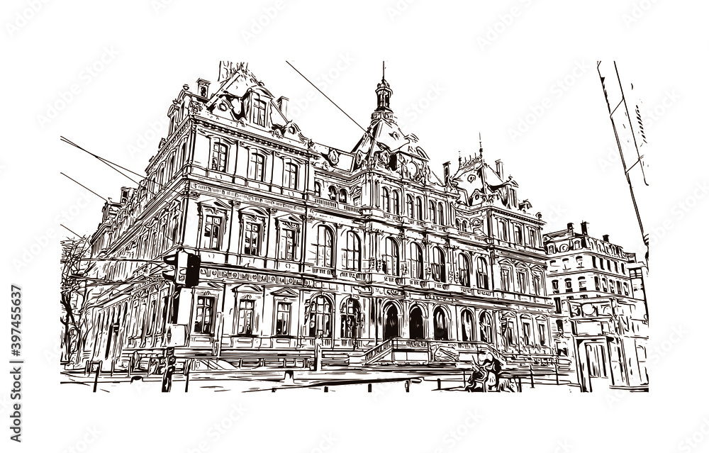 Building view with landmark of Lyon is the largest city and largest ...