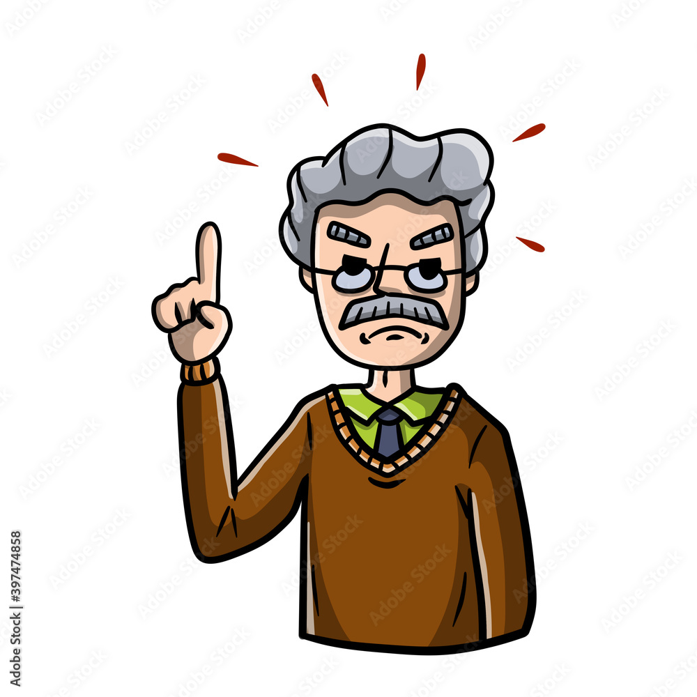 Vetor de Senior man points with his finger. Negative emotion guy. Note ...