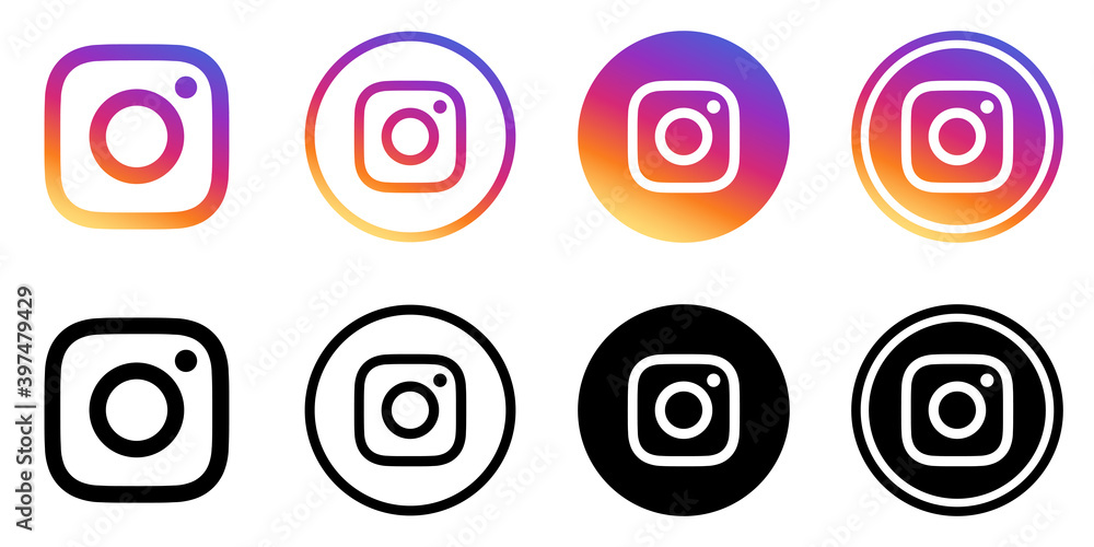 Instagram Logo - Vector - Set Collection - Black Silhouette Shape and ...