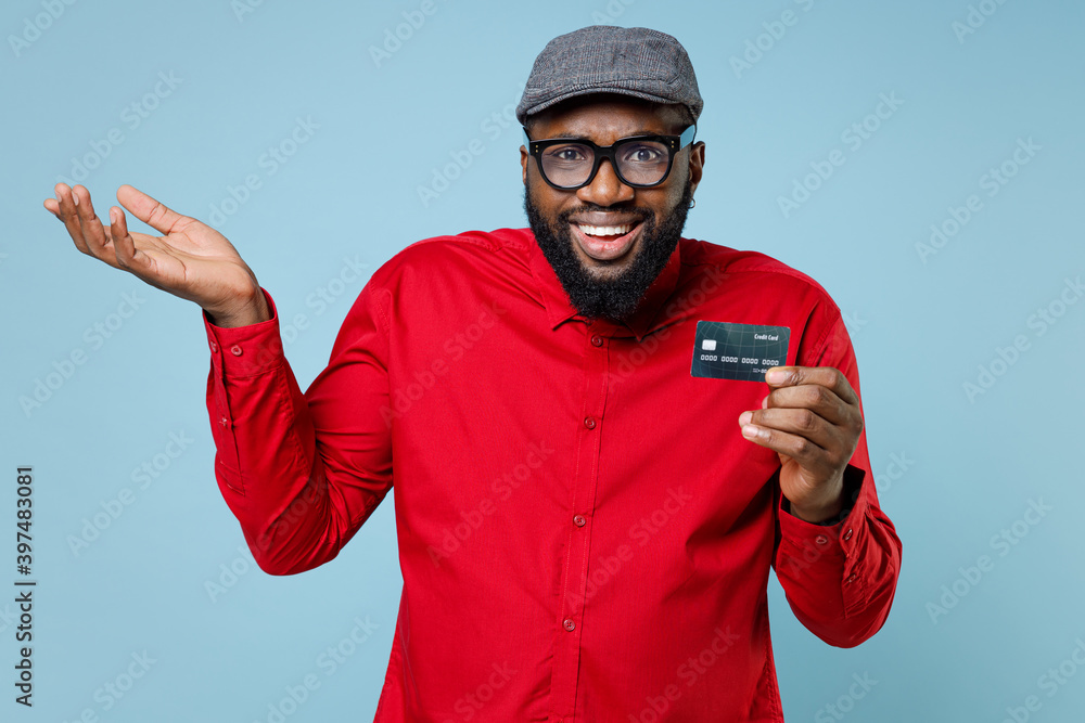 Perplexed young bearded african american man 20s wearing casual red ...