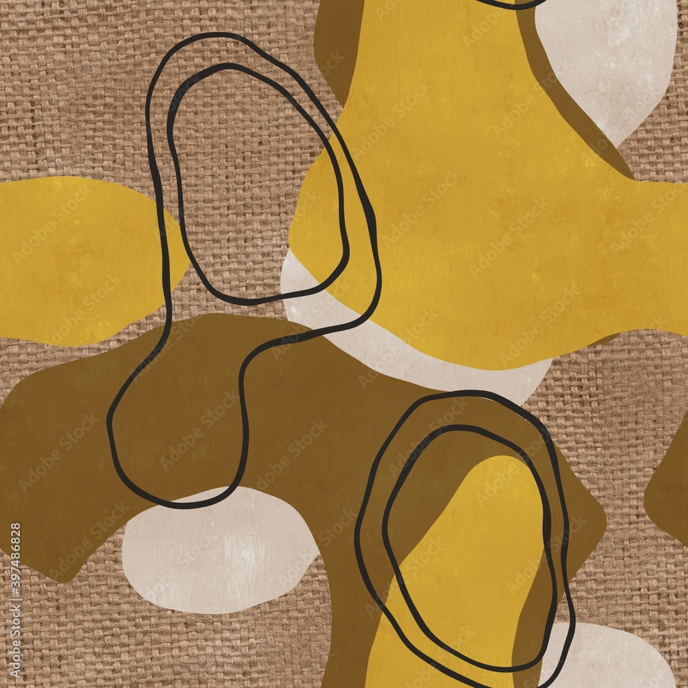 Seamless organic rounded curvy shapes on burlap fabric. High quality ...