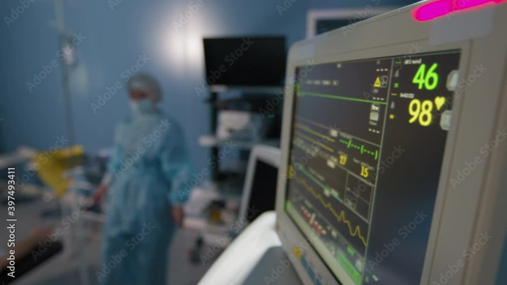 Close-up of surgical display showing patient indicators of vital ...