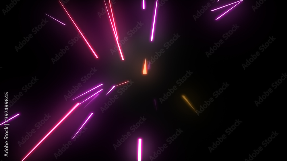 Glowing Multi color neon laser lines Shining particles string flow ...