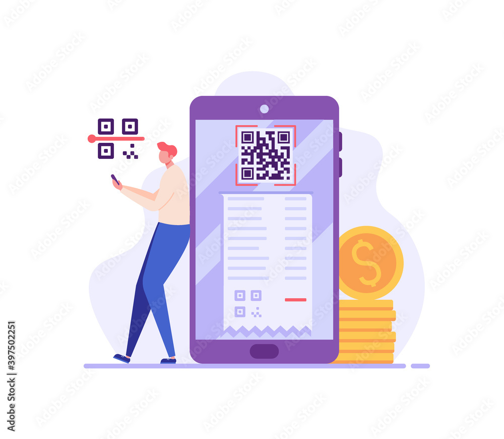 Man holding phone with QR sign. User scanning QR-code with phone for ...