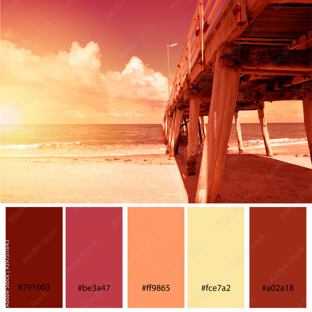 Sunset Designer Pack Color Palette inspired by nature. Long jetty pier ...