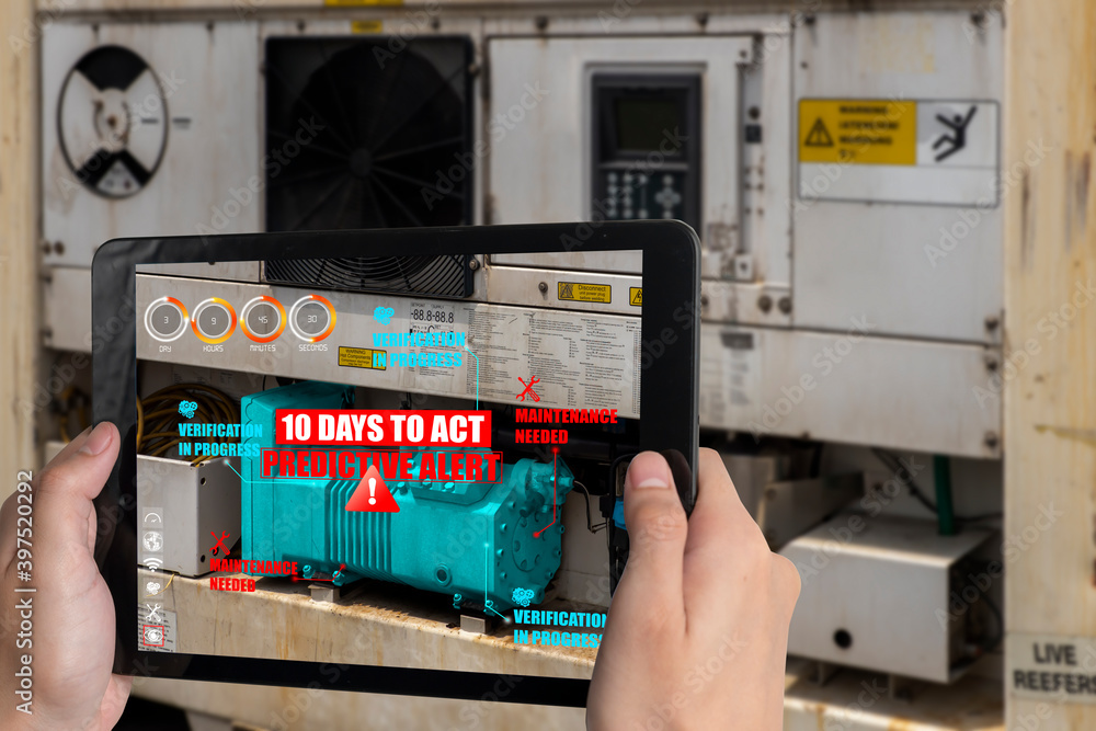Engineer use augmented reality software in smart factory production ...