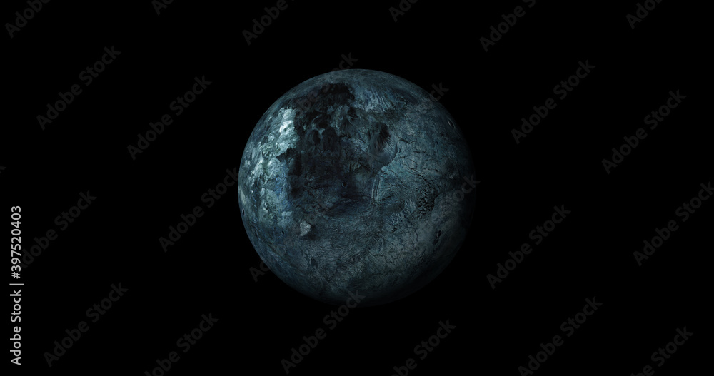 fictional Eris sun rise in dark background. front view of eris planet ...