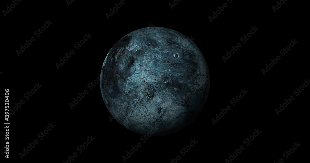 fictional Eris sun rise in dark background. front view of eris planet ...