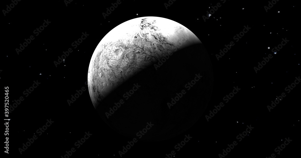 fictional Planet Haumea sun rise in dark background with stars. front ...