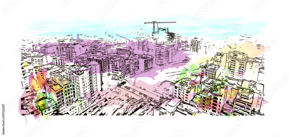 Building view with landmark of Tochal Complex consists of many ...