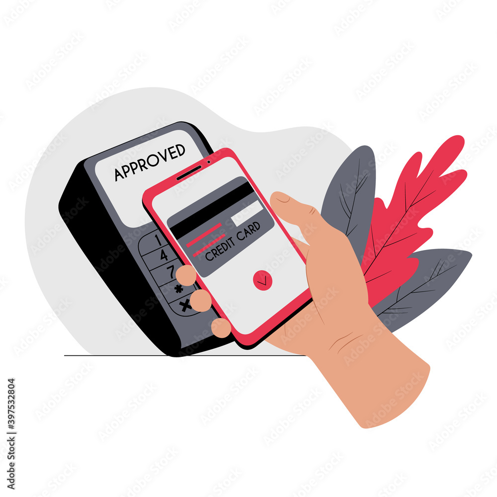 Contactless payment with a smartphone NFC technology. Human hand ...