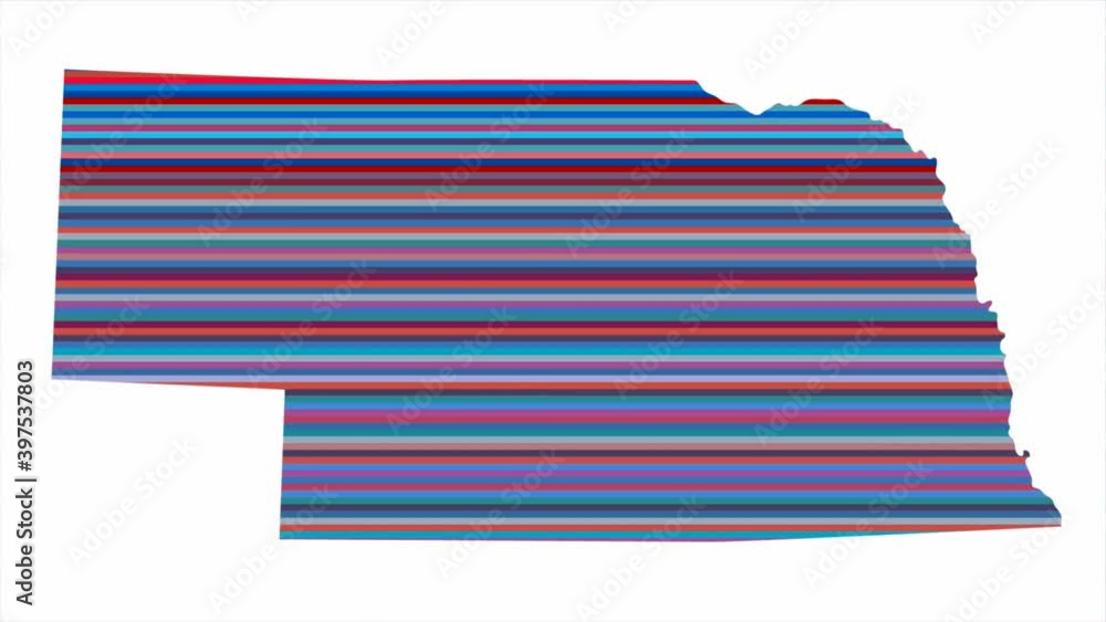 Nebraska US state contour map background vertical rows of colors change ...