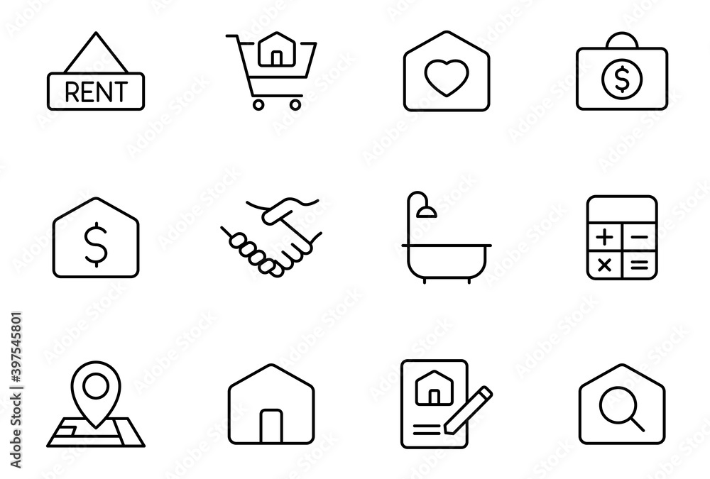 real estate lineal vector icons isolated on white. real estate icon set ...