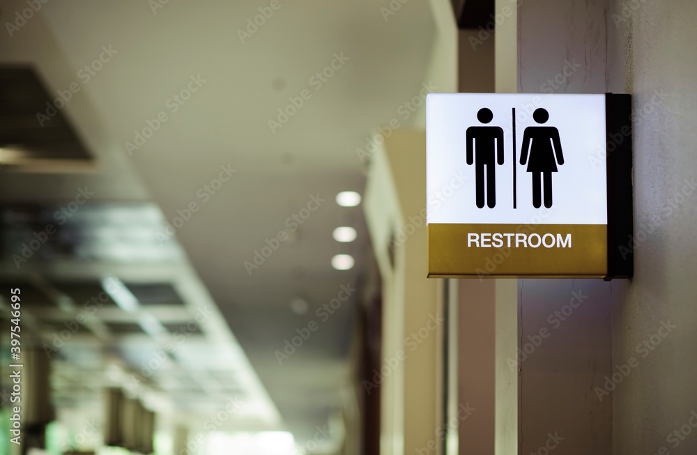 Public restroom signs at the entrance in the meeting room Stock Photo ...