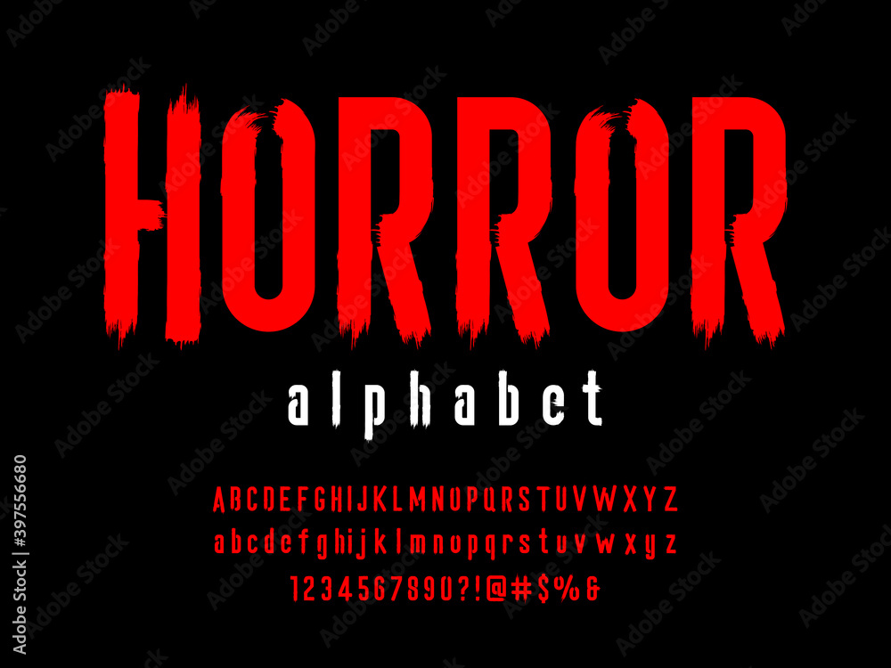 Vector of stylized horror alphabet design with uppercase, lowercase ...