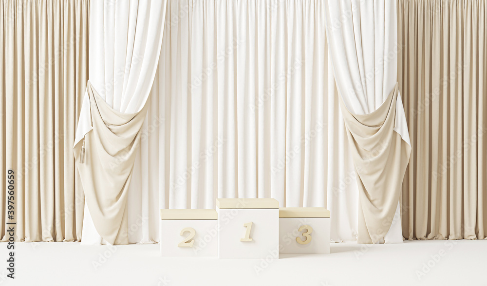 Minimal stage with Winners podium, curtain and abstract background ...