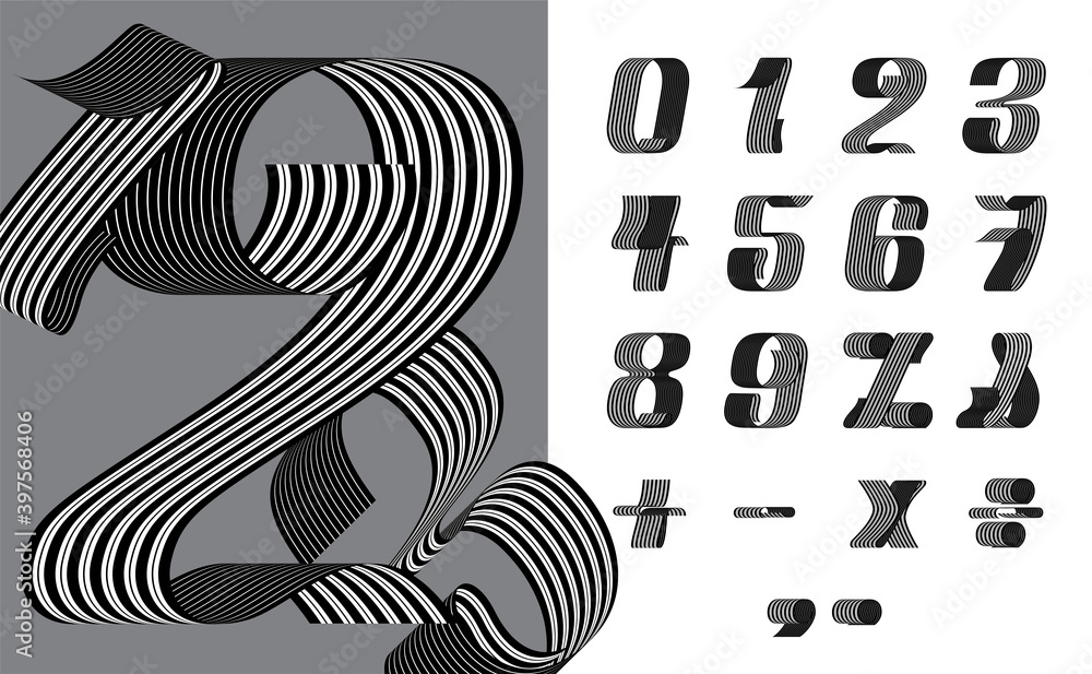 Numbers Ribbon, Modern Characters, Special Font, Vector and ...