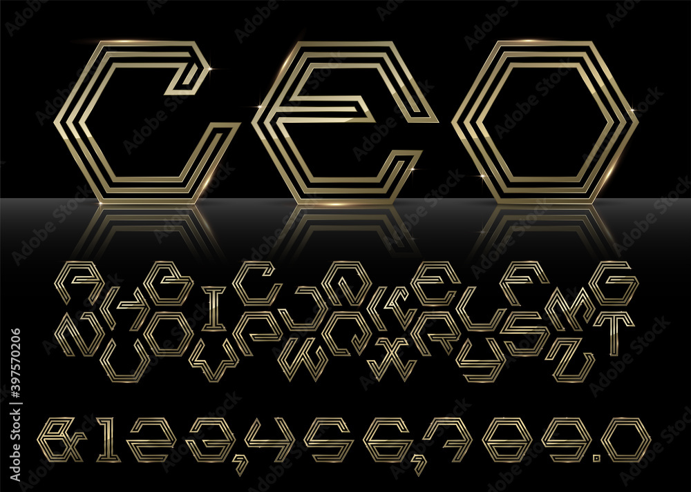 Font, Typeface, Alphabet & Numbers, Hexagon Shape, Geometric Shape ...