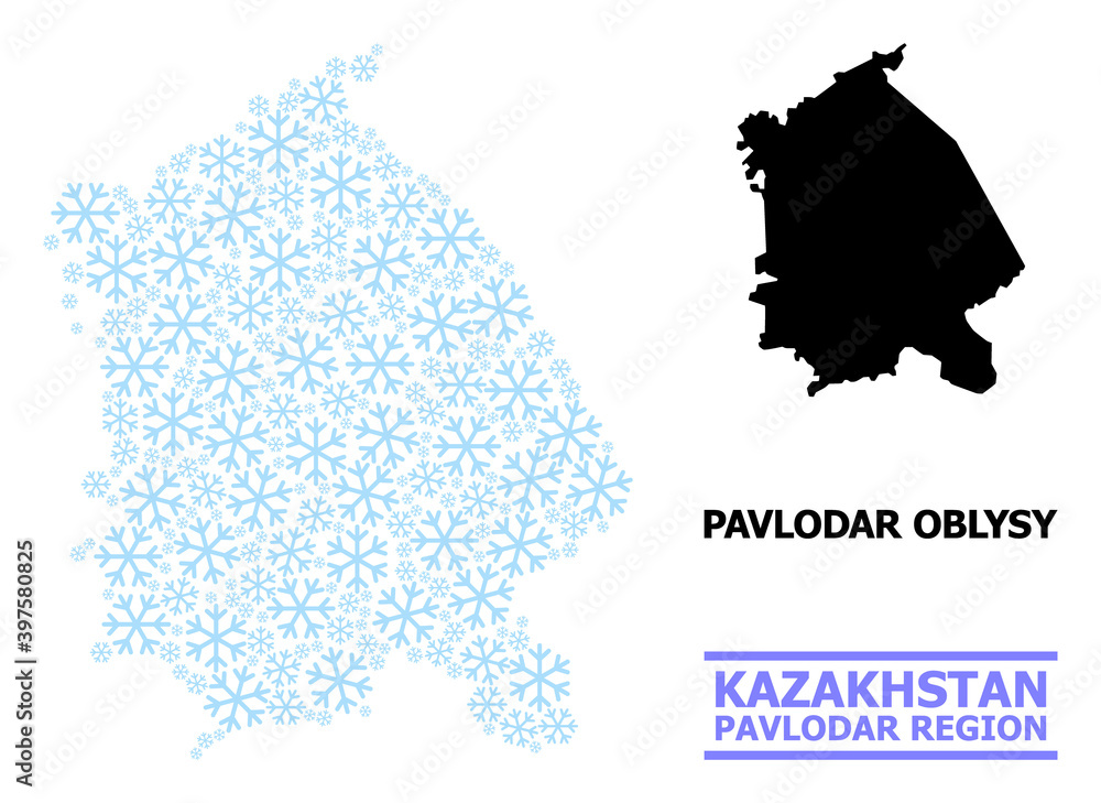 Vector mosaic map of Pavlodar Region organized for New Year, Christmas ...