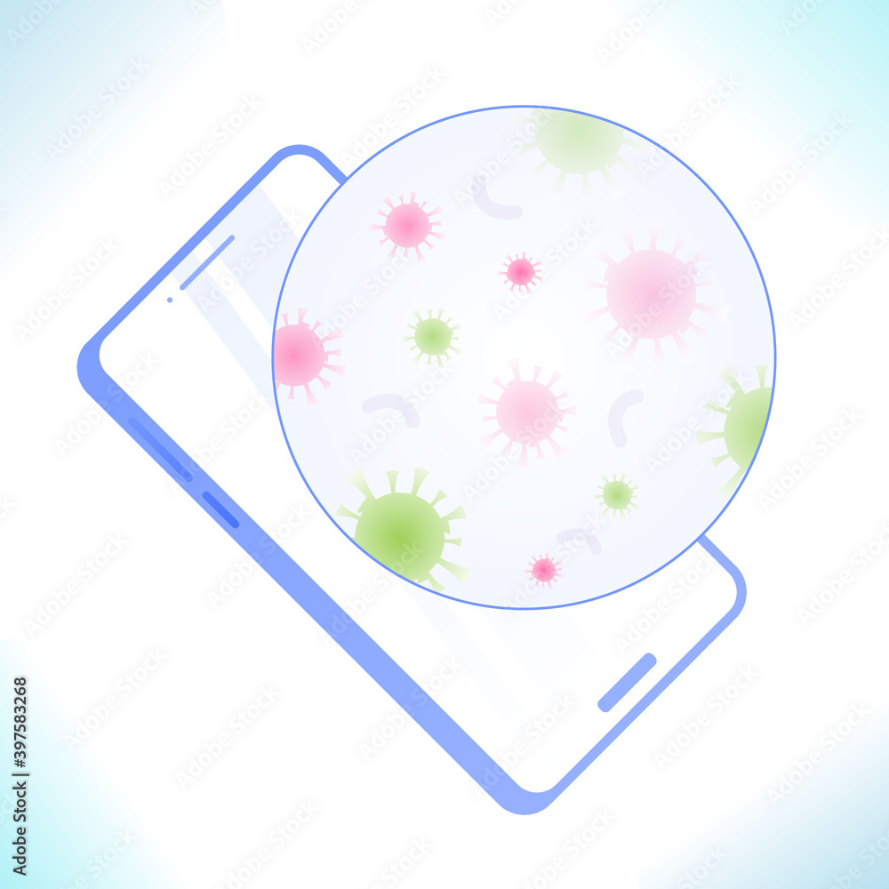 Virus germs and bacteria on mobile phone. Clean your phone, disinfect ...