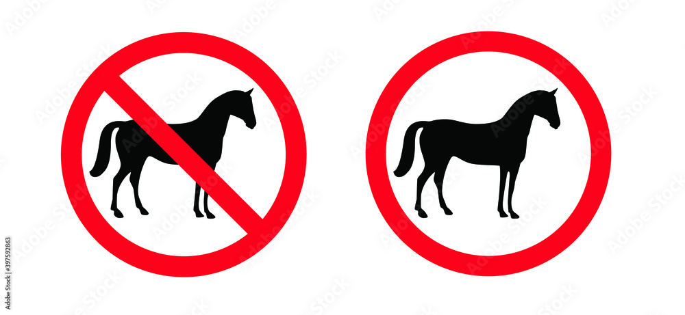 Warning zone, no horse riding. Forbidden sign symbol for situations ...