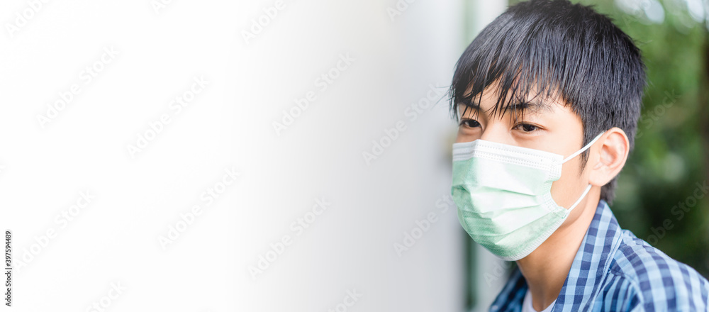 Health protection, safety covid19.Close up asian boy in protective ...