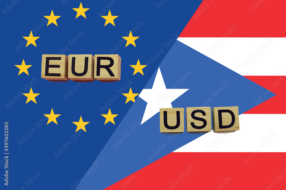 United Europe and Puerto Rico currencies codes on national flags ...