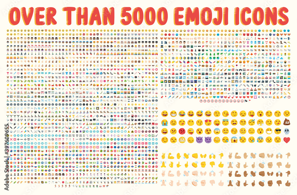 All type of emojis in one big set. Hands, gesture, people, animals ...