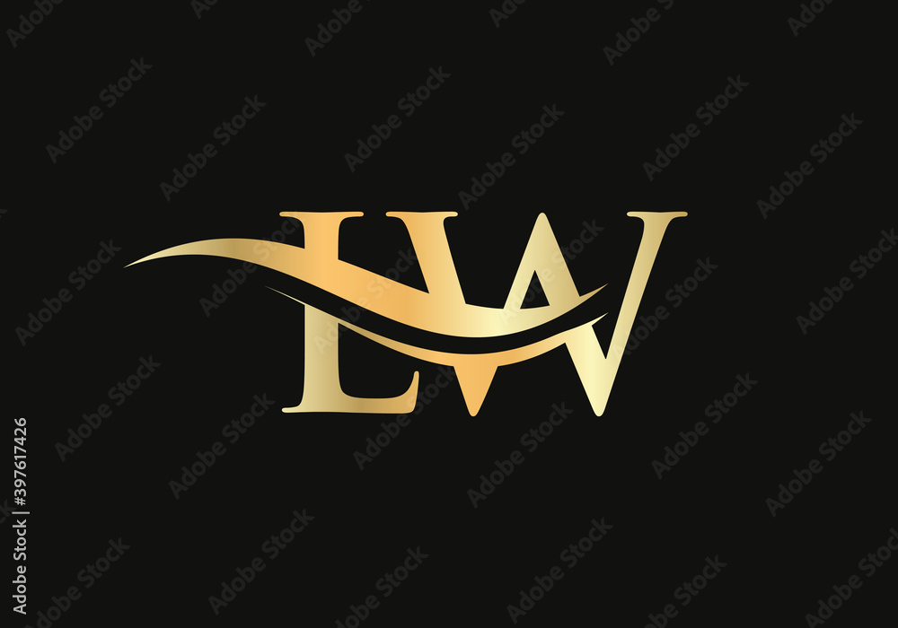Minimalist Letter LW Logo Design with water wave concept. LW letter ...
