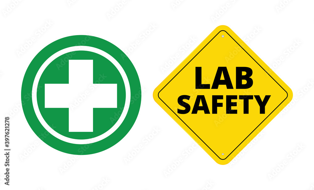 lab safety on white background., Industrial Yellow Warning Sign, vector ...