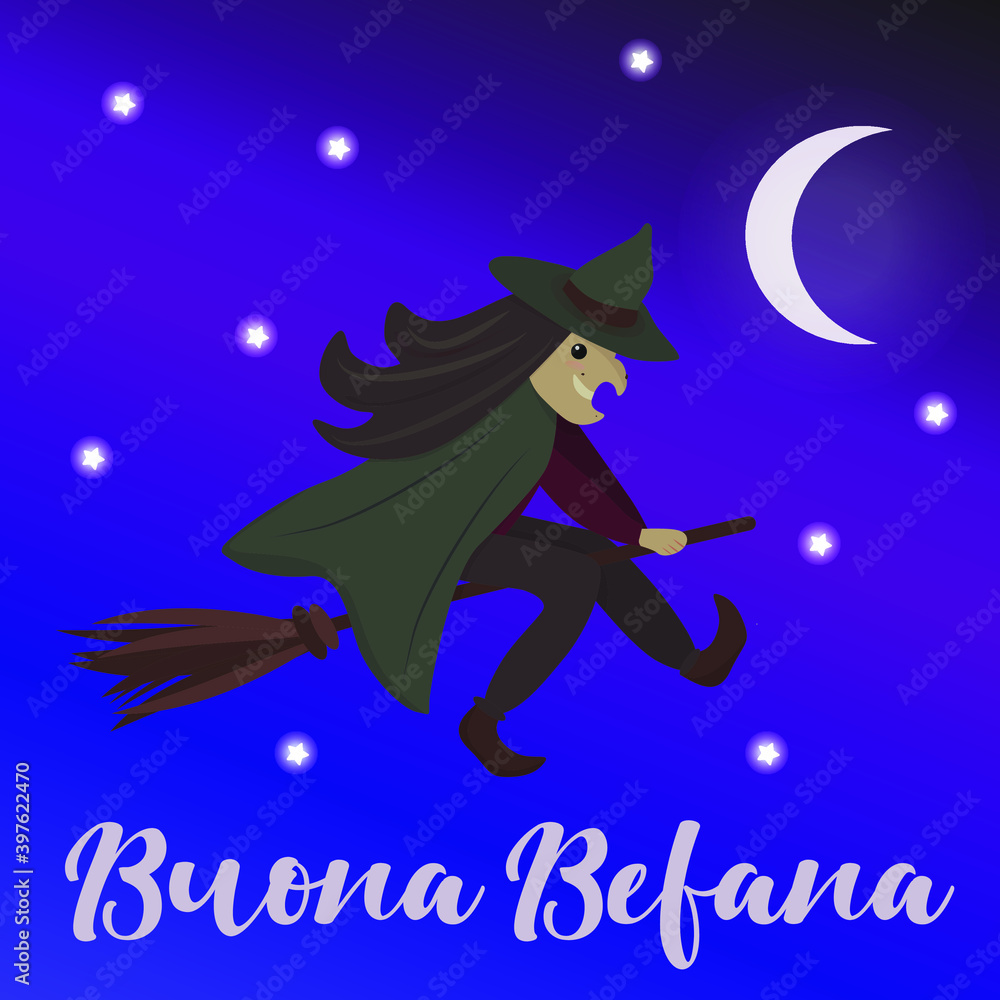 Buona Befana - Italian translation - Happy Befana. greeting card for ...