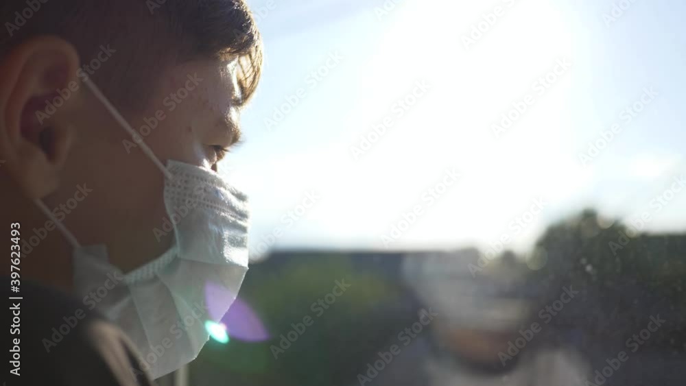 Social distance. Home isolation of the child. Portrait of a child in a ...