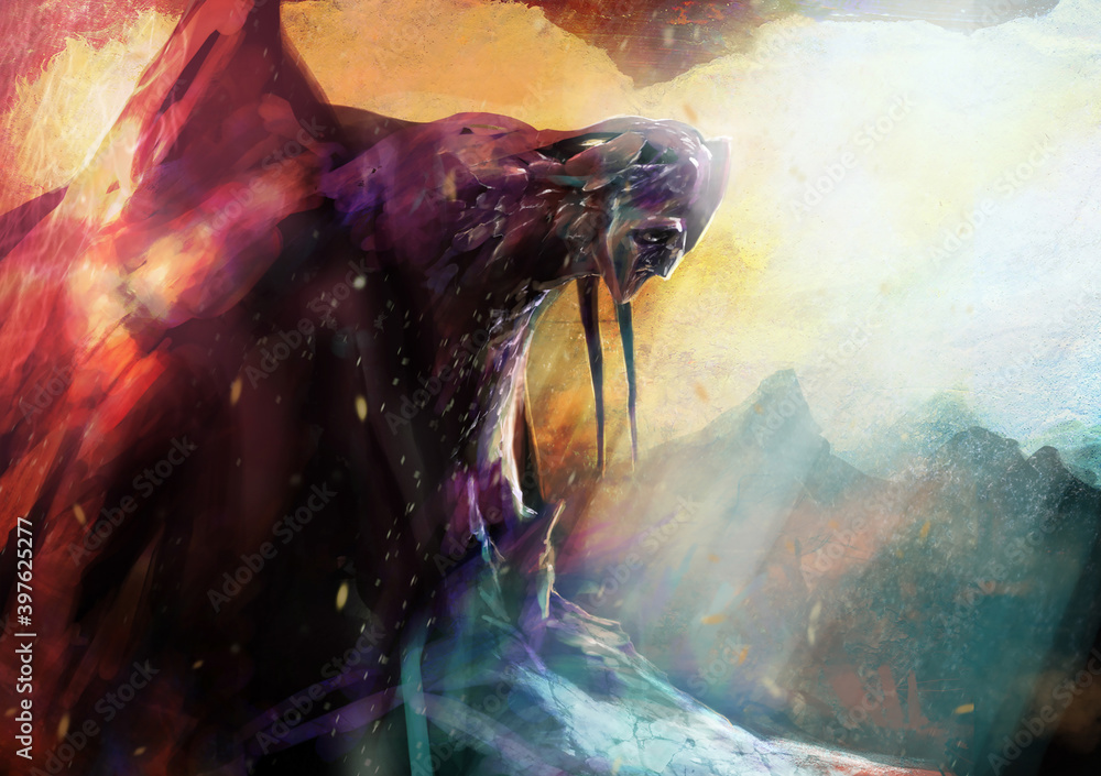 Illustration of underworld fantasy stone giant creature. Stock ...