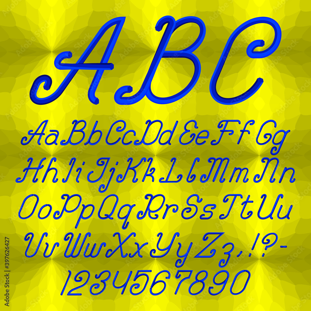 Italic font of curved hexagonal rods. Alphabet of ornate capital and ...