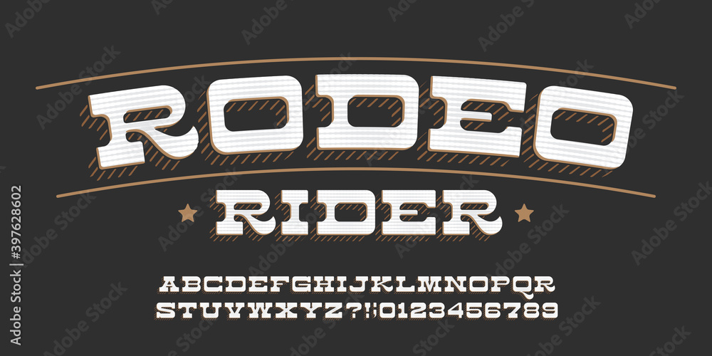 Rodeo Rider alphabet font. Type letters and numbers in retro style ...