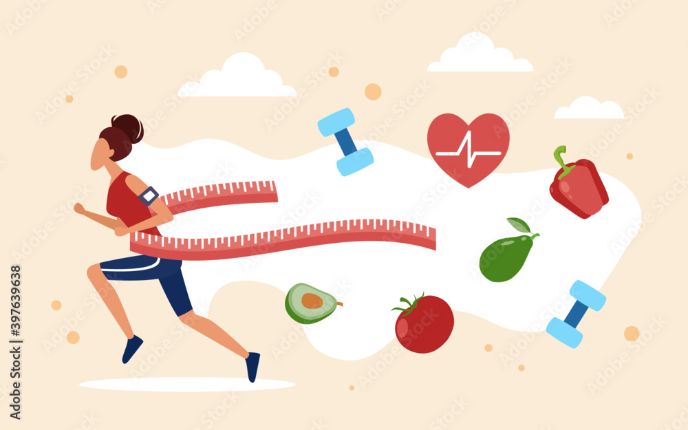 Weight loss concept vector illustration. Cartoon slim woman character ...