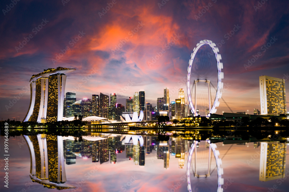Stunning view of the Singapore's skyline during a beautiful and ...