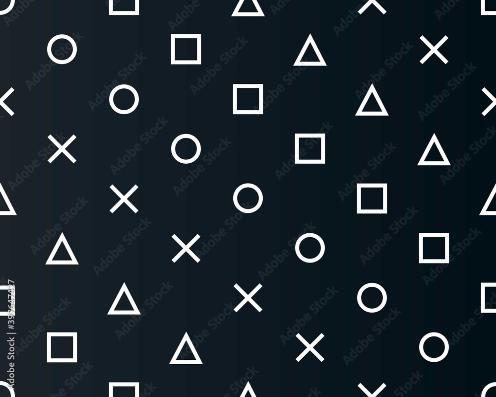 Abstract seamless pattern symbols of the game joystick cross triangle ...