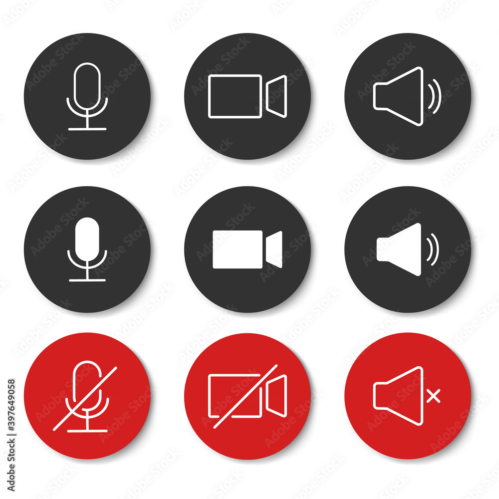 Speaker, Mic and Video Camera related icons. Basic icons for Video ...
